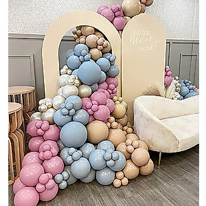Dusty Rose Brown Balloon Garland Blue Pink Balloons Double Stuffed Tan White Sand Balloon Latex Pastel Balloons Arch Kit For Gender Reveal Baby Shower Birthday Party Decoration