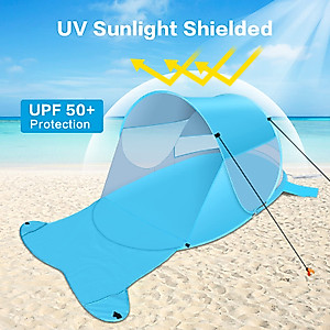 Beach Tent, Large Automatic Instant Pop Up Beach Shade, UPF 50+ Portable Sun Shelter Anti UV Beach Umbrella Baby Tent with Carrying Bag Fit for 2 Person