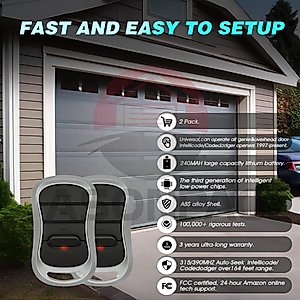 2Pack Genie Garage Door Opener Remote Replacement, Genie G3T-R, Overhead Door O3T-A O3T-BX Auto-Seek Dual Frequency IntelliCode/CodeDodger 3-Years-Warranty