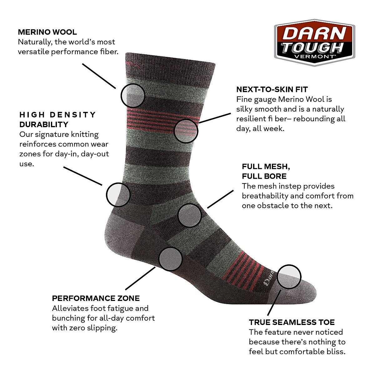 Darn Tough 6033-N-3021-04 Oxford Crew Lightweight Gray Medium