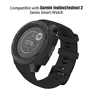 MoKo Watch Strap Compatible with Garmin Instinct Esports/Solar/Tactical/Tide Military Watch,Soft Silicone Adjustable Replacement Band Fit Garmin Instinct 2 Sports GPS Smart Watch - Black