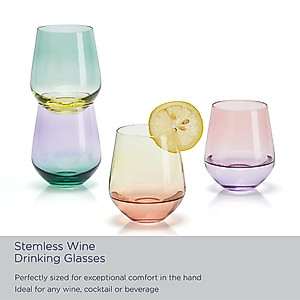 Mikasa Chroma Set of 4 Stemless Wine Glasses, 13 Ounce, Rainbow