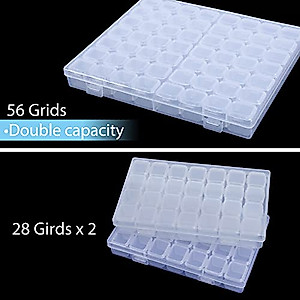 SGHUO 280 Slots 5 Pack 56 Grids Diamond Painting Storage Containers Plastic 5D Diamond Embroidery Storage Box with 400pcs Label Stickers for Sewing, Nail Diamonds, Diamond Painting Accessories