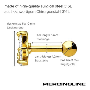 PIERCINGLINE 16 G Surgical steel 316L Helix piercing jewelry | LOTUS BLOSSOM + CRYSTALS | ear piercing jewelry Tragus Cartilage Stud earring