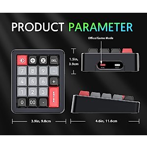 TISHLED Aluminum Mechanical Numpad Programmable Macro Keypad RGB LED Backlit Hot Swappable Number Pad 19-Key NKRO Linear Red Switches Numeric Keyboard Wired USB-C for PC/Laptop/Win/Mac, Black