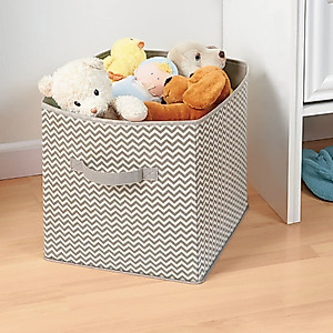 mDesign Soft Fabric Nursery/Playroom Closet Storage Organizer Bin Box with Front Handle for Cube Furniture Shelving Units - Holds Toys, Clothes, Diapers, Bibs - Spira Collection, 4 Pack, Taupe/Natural