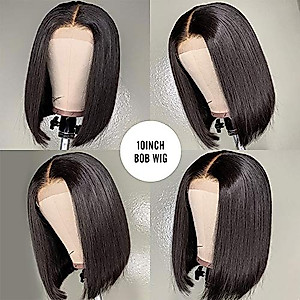 Geeta Human Hair Lace Front 13x4 Wigs Bob 10 Inch 180 Density Brazilian Virgin Human Hair Short Bob Wigs Straight Hair Natural Color