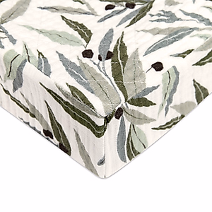 Babyletto 100% Quilted Organic Cotton Changing Pad Cover, GOTS-Certified, Fitted 360°, Ultra-Soft and Breathable Muslin - Olive Branches