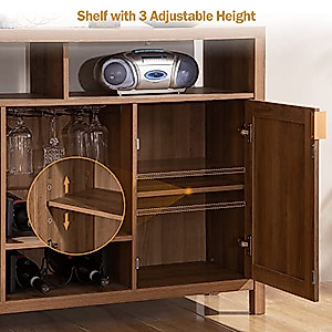 SICOTAS Coffee Bar Cabinet, 51" Rattan Sideboard Buffet Cabinet with Storage, Boho Farmhouse Liquor Cabinet with Wine Racks Credenza Console Buffet Table for Home Living Dining Room Entryway, Natural