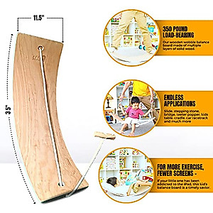 Ivy Standard Wooden Balance Board Wobble Board for Kids Toddlers, Teens, Adults, Wood Kids Toys for Kids Wobble Balance Board Kids - Kids Wooden Toys Montessori Waldorf Learning Toys Rocker Board for Yoga Exercise Physical Therapy (Kid-Toodler-Teen, Woode