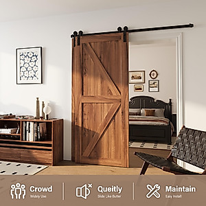 WINSOON 5FT Single Track Bypass Sliding Barn Door Hardware Kit for Double Doors, Low Ceiling, Easy Mount, Heavy Duty, Slide Quietly and Smoothly