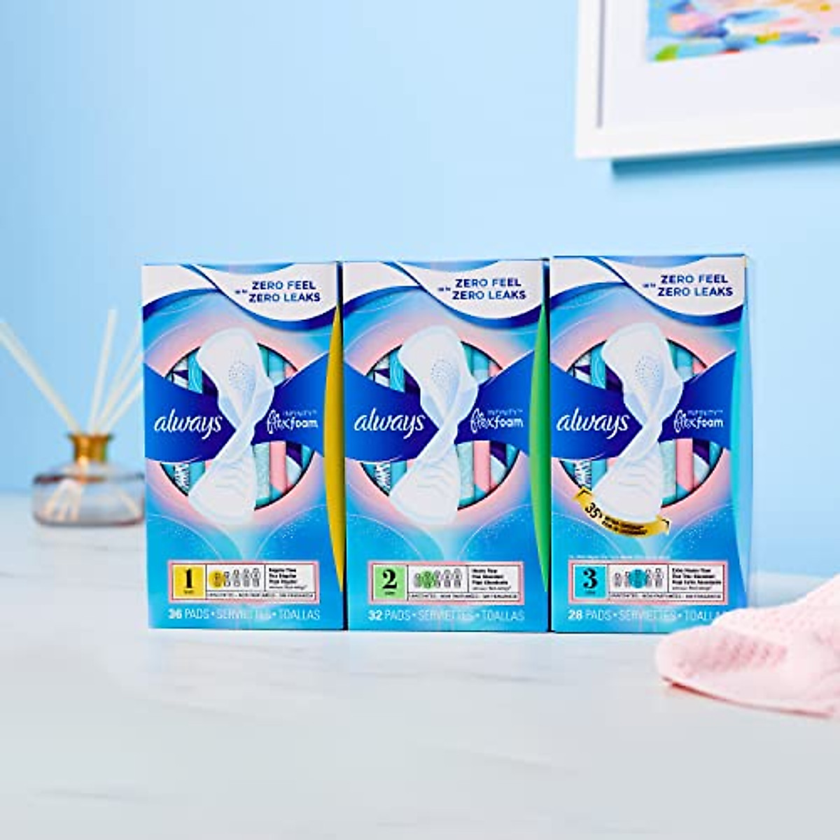 Always Infinity FlexFoam Pads for Women Size 1 Regular Absorbency, 72 Count with Wings, Unscented, 36 Count - Pack of 2 (72 Count Total), White