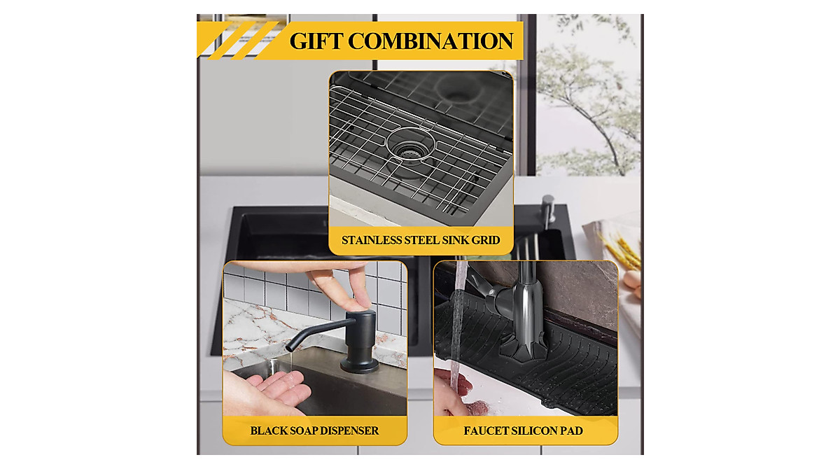 Black Stainless Steel Kitchen Sink 33x22x9 Inch - Complete Combo