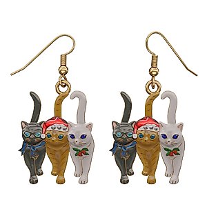Lova Jewelry Christmas Holiday Triple Cat Charm Jewelry Cute Animal Enamel Earrings