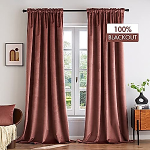 MIULEE Dusty Rose Velvet Curtains 84 inch Long and 100% Blackout Velvet Curtains