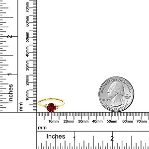 Gem Stone King 10K Yellow Gold Red Created Ruby and Diamond Accent Engagement Ring For Women (1.05 Cttw, Round 6MM, Available in size 5, 6, 7, 8, 9)