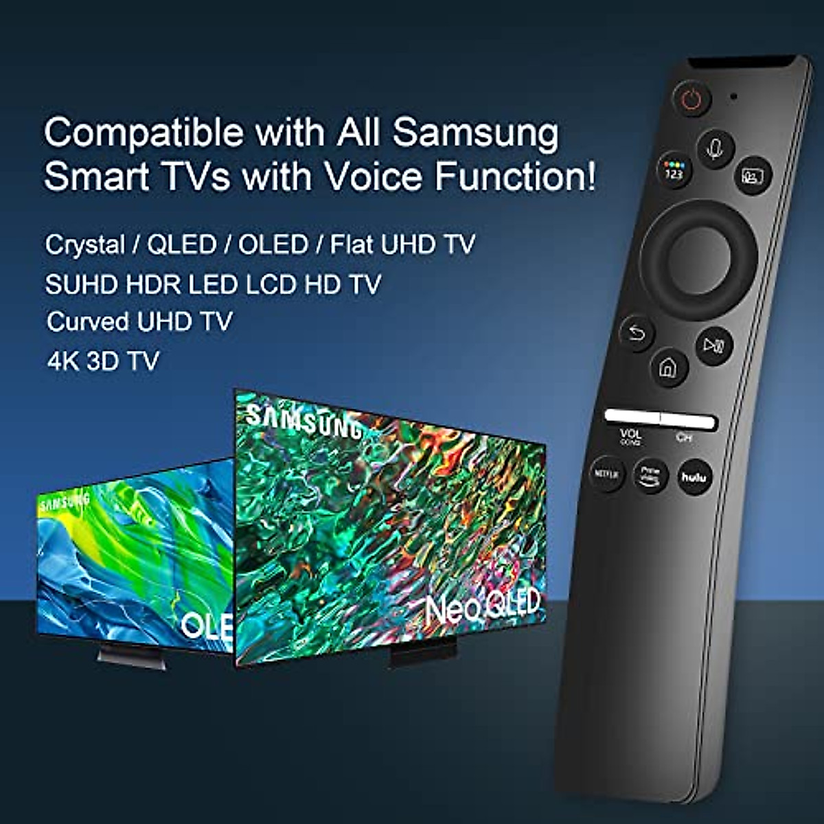 ZYK New Replacement for Samsung Smart TV Remote Universal Remote for Samsung TV with Voice Function Compatible with Samsung Crystal UHD QLED LCD Curved 4K 8K Smart TVs with Netflix, Prime Video, hulu