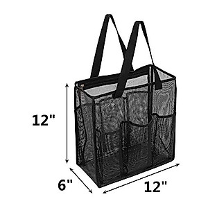 ALYER Big Mesh Shower Bag Tote,Portable Dry Wet Separation Bath Organizer with a Clear Zippered PVC Pocket (Black)