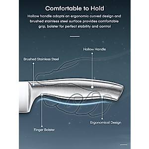 D.Perlla Knife Set, 14 Pieces Kitchen Knife Set with Clear Acrylic Knife Holder, Stainless Steel Super Sharp Chef Knife with Hollow Handle in One Piece Design