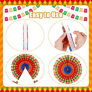 Outus 9 PCS Mexican Fiesta Hanging Paper Fans Decorations Fiesta Party Supplies Cinco De Mayo Ceiling Wall Decor for Taco Tuesday Event Decor Luau Event Photo Props Carnival Supplies