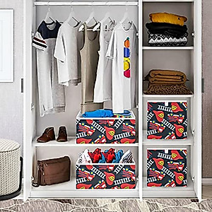 Fire Rescue Red Helmet Truck Storage Baskets for Shelves Foldable Collapsible Storage Box Bins with Fabric Bins Cube Toys Organizers for Pantry Organizing Shelf Nursery Home Closet,16 x 11inch