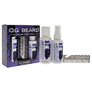 Billy Jealousy Original Gangster Beard Kit with Trave Size Beard Wash, Oil and Titanium Keychain Comb to Cleanse, Stengthen & Soften Facial Hair, Oud Wood Scent