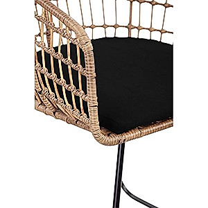 Tommy Hilfiger Graham Rattan Dining Chair, Woven Wicker Armchair with Seat Cushion Black Durable Metal Legs, Boho Modern Accent Lounge Furniture, Natural