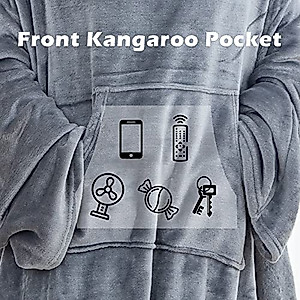 OIGAE Wearable Blanket with Sleeves & Foot Pocket for Women Men Adult, Comfy Fleece Blanket with Snap Button Extra Soft TV Wrap Throw Blanket for Couch Sofa Home Office, 79" x 67", Grey