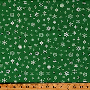 Elizabeth Studios Cotton Santa's List Snowflakes Snow Winter Christmas Seasonal Holiday Green Cotton Fabric Print by The Yard (676GREEN)