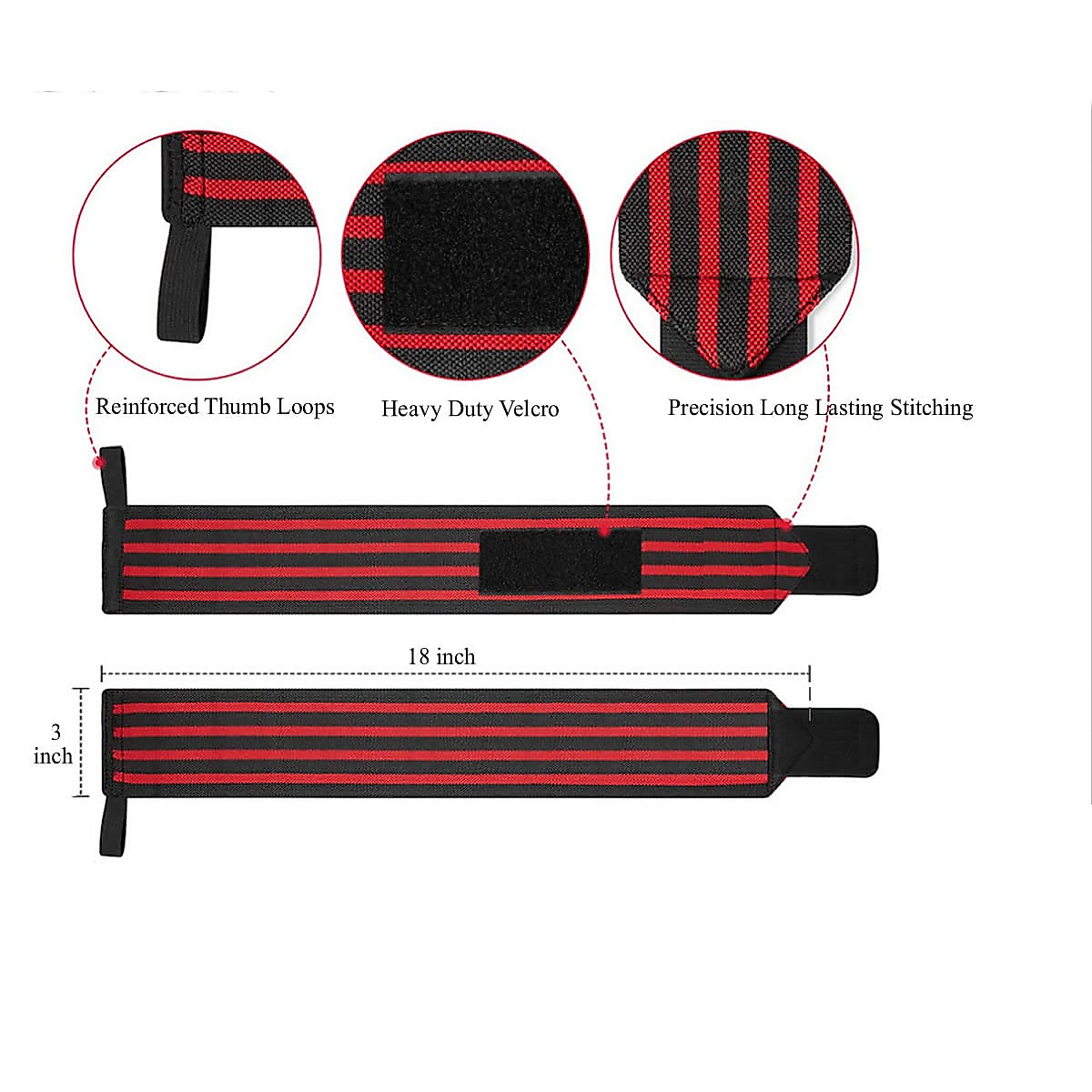 6 Pieces Wrist Wraps Wrist Straps Wrist Braces Wrist Support Compression Bands with Thumb Loops for Weightlifting, Working Out, Carpal Tunnel Relief, Workout, Weight Lifting, Men & Women (18")