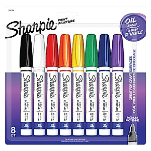 SHARPIE Oil-Based Paint Markers, Medium Point, Assorted Colors, 8 Count - Great for Rock Painting