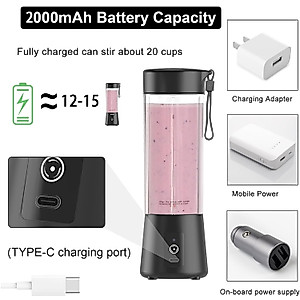 Portable Blender, Blender for Shakes and Smoothies, Personal Blender, Mini Shakes Juicer Cup 380ml USB Rechargeable with 6 Stainless Steel Blades for Kitchen,Sport and Travel, Black HSZZB X0316