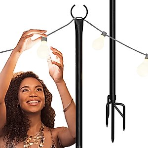 Holiday Styling String Light Poles for Outdoor String Lights - Metal Light Pole w/Hooks for Outdoor String Lighting - Patio Light Accessories Ideal for Backyard, Weddings, and Parties