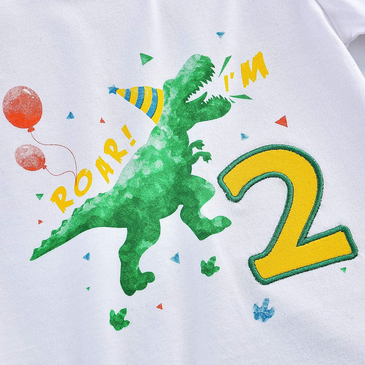 WAWSAM 2nd Birthday Boy Shirt Dinosaur Birthday T-Shirt 2 Year Old Toddler Dinosaur Outfit Cotton White Dino Party Shirt