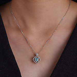 EVABELLE Moissanite Necklace 1CT 18K White Gold Plated 925 Sterling Silver D Color Ideal Cut Diamond Pendant Necklaces for Women with Certificate of Authenticity, 18K White Gold Plated 925 Sterling