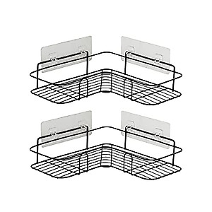 RODDEX 2 Pack Corner Shower Caddy, No Drilling Shower Organizer Shelf with 6 Traceless Adhesive Strong adhesive Hooks, Wall Mounted shower shelves for Bathroom Kitchen Dorm, Matte Black