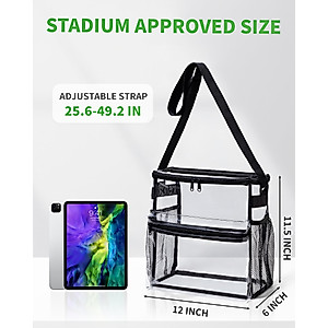 Vorspack Clear Tote Bag - Clear Bag Stadium Approved 12x12x6 Clear Lunch Bag Clear Crossbody Bag for Sports Events Concerts Work College - Black