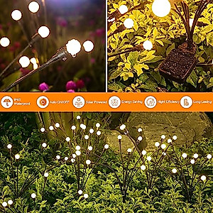 ASMAD Solar Garden Lights, 4 Pack Solar Outdoor Lights, Firefly Lights for Patio Pathway Outdoor Decor, Big Bulb Base Solar Swaying Light, Warm White
