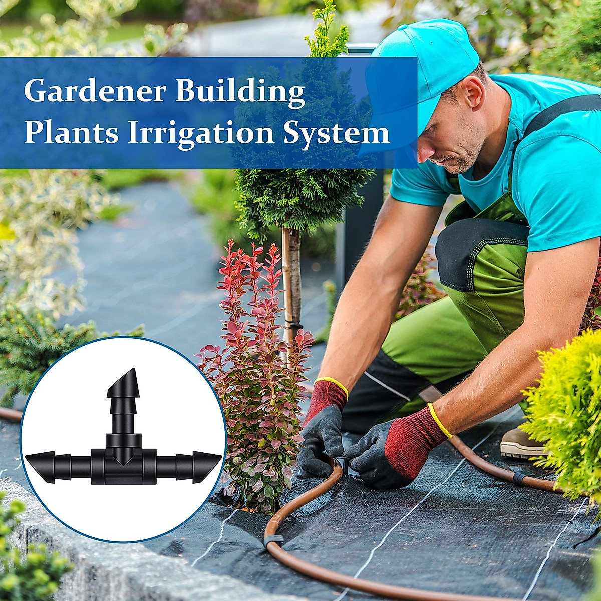 Zonon 100 Pieces Barbed Connectors Drip Irrigation 1/4 Inch Universal Barbed Tee Fittings Barbed Connectors for Garden Lawn Drip or Sprinkler Systems, Black