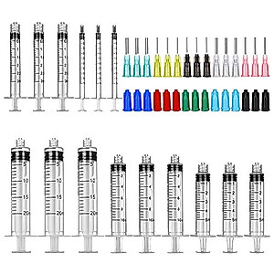 Blunt Tip Food Syringe with Needle - Resin Refilling Glue Lube Liquid Plastic Syringes, 15 Pack - 20, 10, 5, 3, 1ml/cc Syringes for Lip Gloss Base Ink Precision Oil Craft Applicator