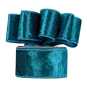 HUIHUANG Velvet Wired Ribbon Teal Ribbon Christmas Velvet Ribbon 2.5 inch Wide Turquoise Blue Metallic Glitter Ribbon for Christmas Tree Wreaths Gift Wrapping Bows Gralands Home Decor Crafts-10 Yards
