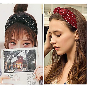 2Pcs Polka Dot Print Bowknot Headband Wide Band Cloth Hairbands Hair Hoop Headwrap Hair Accessories for Women Girls, DuoGo-140