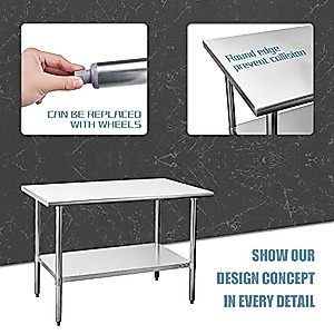 Hally Stainless Steel Table with Double Overshelf for Prep & Work 30 x 48 Inches, NSF Commercial Heavy Duty Table with Undershelf for Restaurant, Home and Hotel