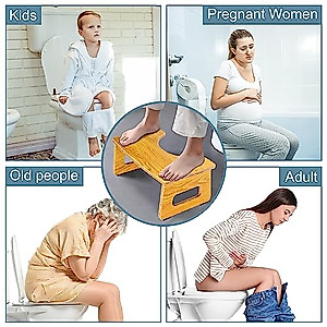 Toilet Stool for Adults, 7" Foldable Bathroom Toilet Poop Stool with Non-Slip Mat for Adults, Children, Original Simple Design Halloween Decorations Healthy Portable Adult Bathroom Toilet Stool, Wood