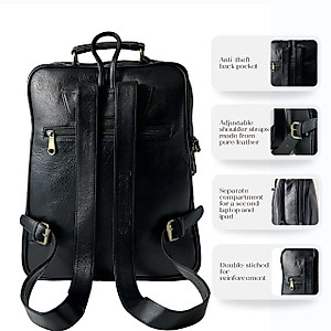 Genuine Leather Luxury Backpack Multi-functional Elegant Daypack Office Travel Leisure Shopping (Black)