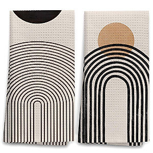 OHSUL Boho-Chic Sun Moon Line Rainbow Kitchen Towels Dish Towels Dish Cloth Set of 2,Bohemian Mid Century Modern Hand Towel Tea Towels for Bathroom Kitchen Decor,Boho Lover Gifts (Color-1)
