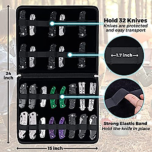 VENVO Knife Display Case for Pocket Knife, 32+ EDC Knives Organizer, Folding Knife Holder, Pocket Knife Storage Protector Case for Survival, Tactical, Camping