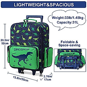 VASCHY Dinosaur Rolling Luggage and Cute Preschool Backpack Bundle