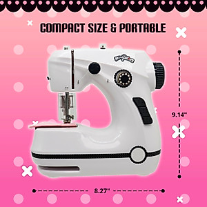 Miraculous Ladybug - Marinette's Mini Sewing Machine For Beginners And Kids, Dual Speed Portable Machine with Miraculous Fabric, Black Mannequin, Superhero Mask Cutouts, And Foot Pedal (Wyncor)