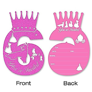 brayqu Princesses 6th Birthday Party Invitations Girl Pink Glitter Princess 6 Year Old Girls Birthday Shaped Invitations Fill-in Sixth Birthday Invites (20 Invitation Cards with Envelopes)